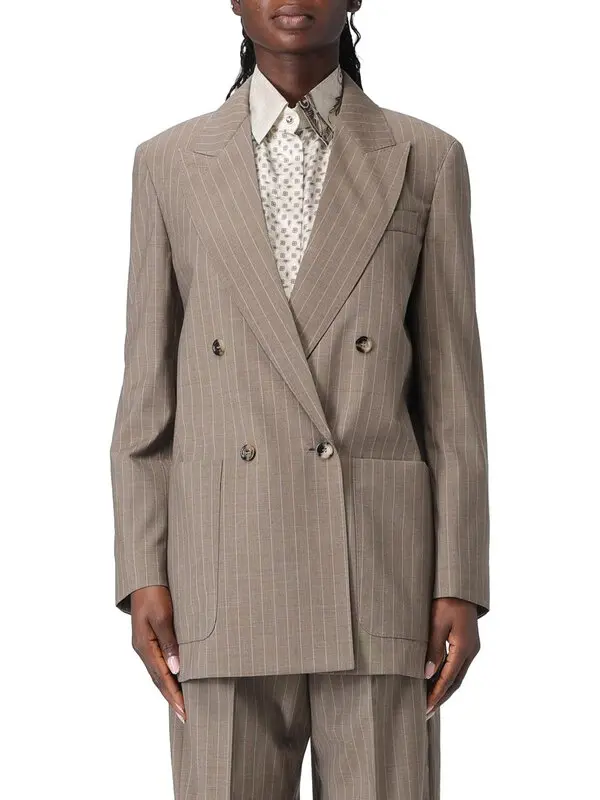 Max Mara Double Breasted Blazer With Pin Stripes - Beige
