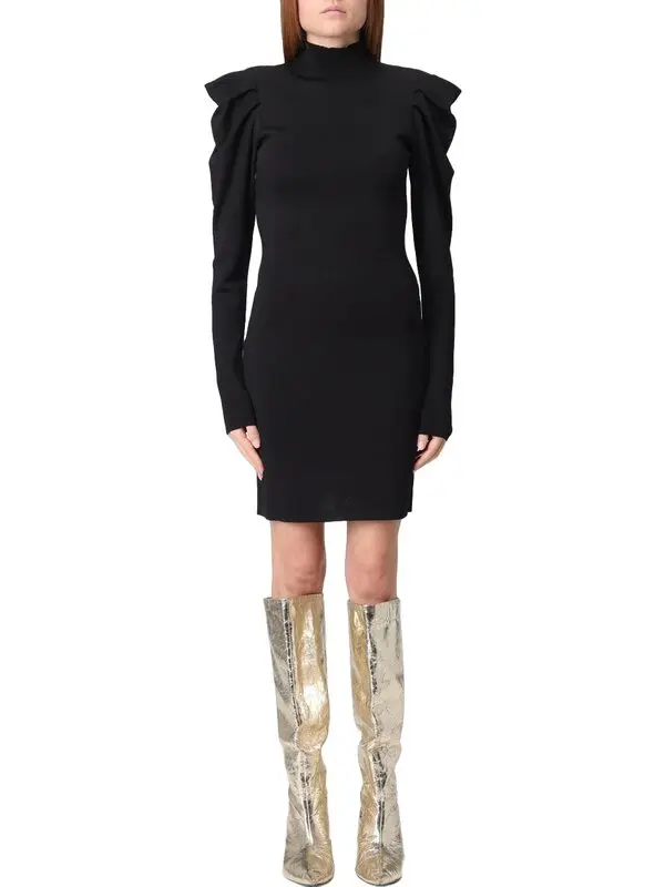 TWINSET High Neck Mini Dress With Puff Sleeves And Open Back Detail - Black
