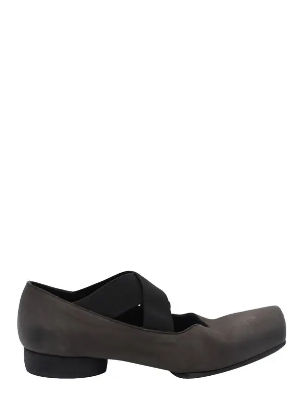 UMA WANG Square Toe Leather Mary Jane Flats With Elasticated Laces - Brown