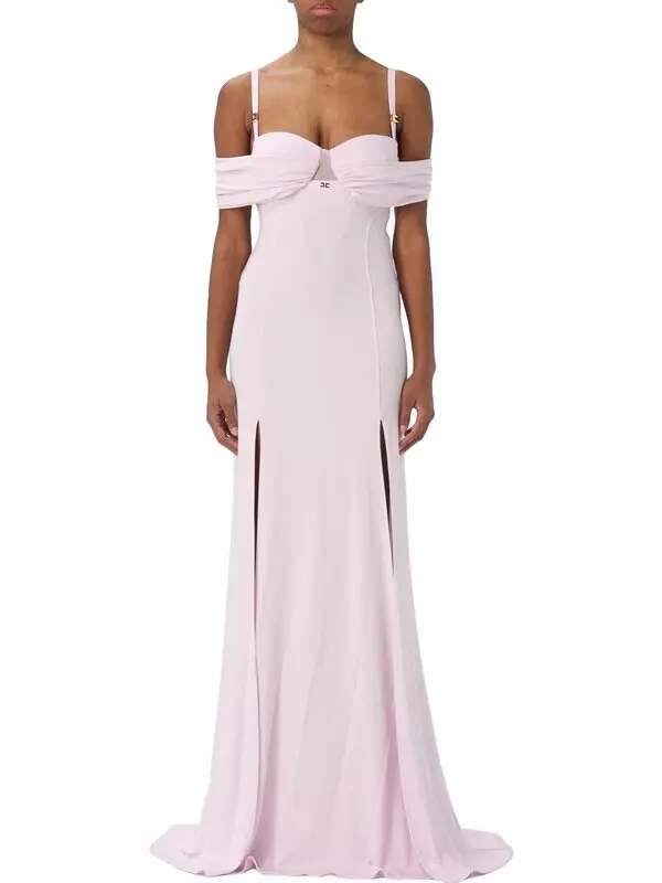 Elisabetta Franchi Off-the-shoulder Draped Gown With Slits - Quartz