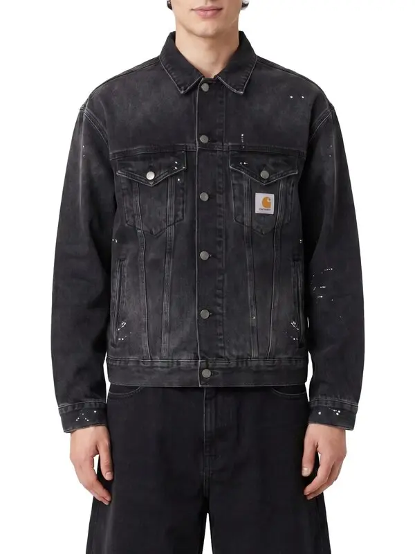 Carhartt Work In Progress Helston All-over Abstract Print Denim Jacket With Logo Patch - Black
