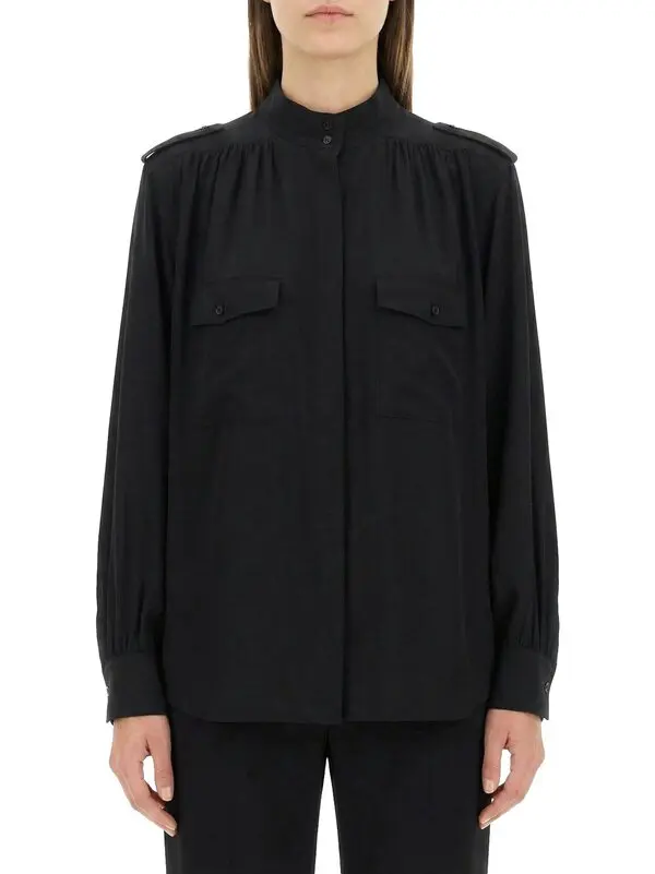 Chloé Button-up Shirt With Mandarin Collar - Black