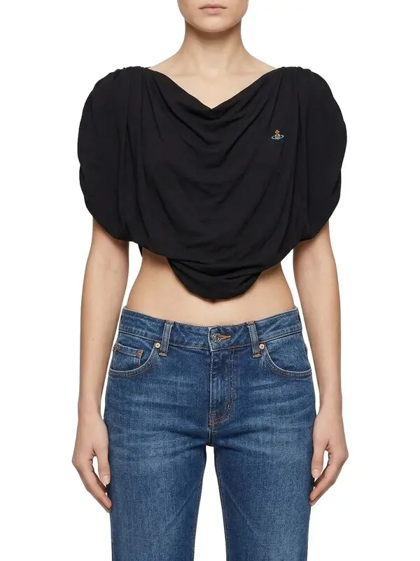 VIVIENNE WESTWOOD Draped Viscose Cropped Top - Black