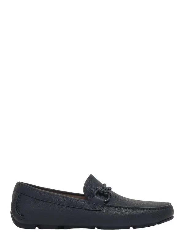 FERRAGAMO Gancini Grained Leather Driver Loafers - Blue