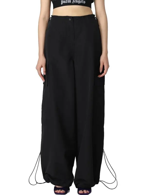 Palm Angels Wide Leg Cargo Trousers - Black