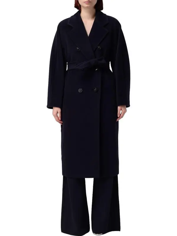 Max Mara Madame Double-breasted Long Wool Coat - Navy