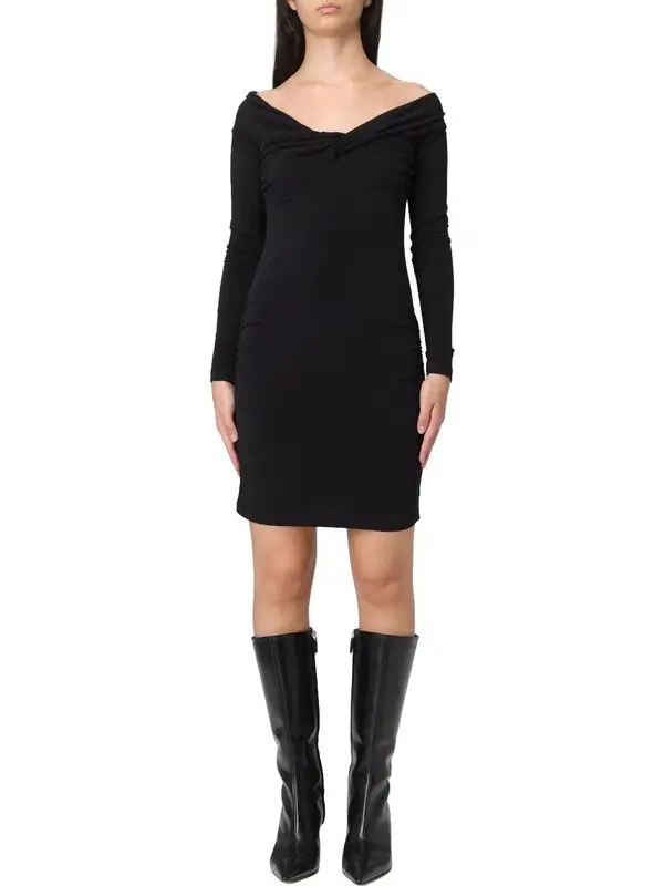 Patrizia Pepe Long Sleeve Draped Dress - Black