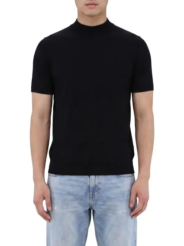 ROBERTO COLLINA Cotton Knit Short Sleeve Sweater - Black