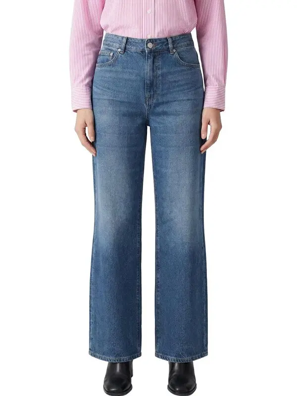 GANNI Organic Cotton Denim Straight Leg Jeans - Blue