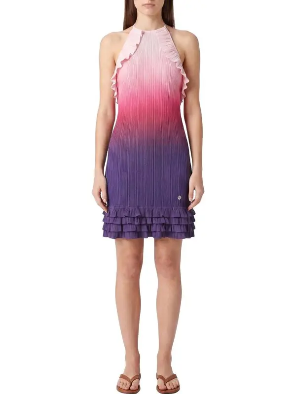 Casablanca Ribbed Jersey Halterneck Mini Dress - Violet