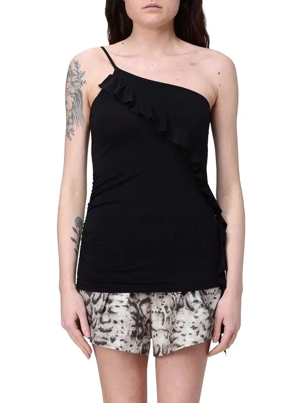 Pinko One-shoulder Crêpe Top With Ruffle Detail - Black