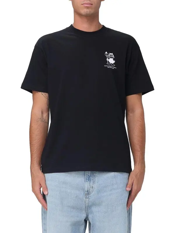 Carhartt Work In Progress Cotton T-shirt With Graphic Print And Dropped Shoulders - Black