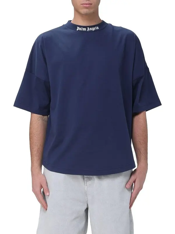 Palm Angels Cotton T-shirt With Logo - Blue