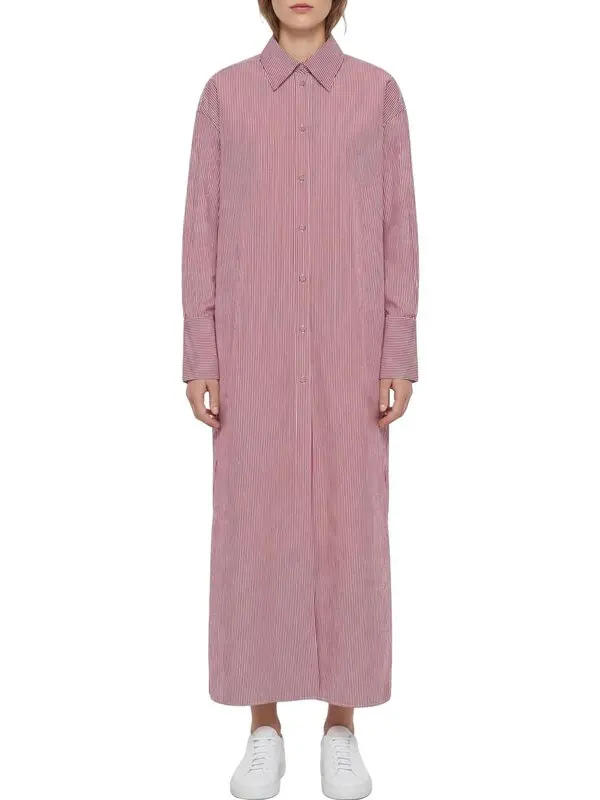 ARMARIUM Striped Cotton Maxi Shirt Dress - Red