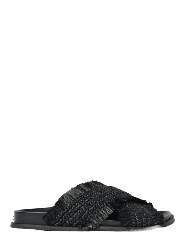 Michael Kors Peyton Raffia Mule Sandals - Black