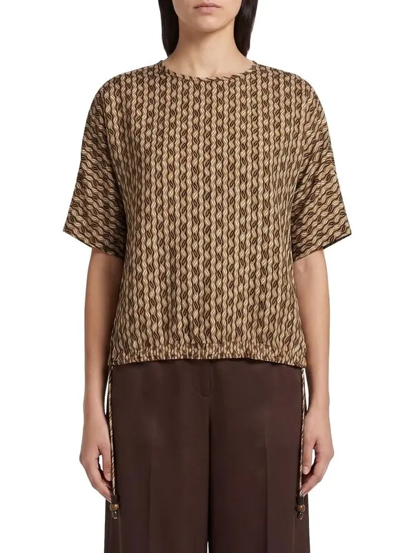 Max Mara Printed Silk Top - Brown
