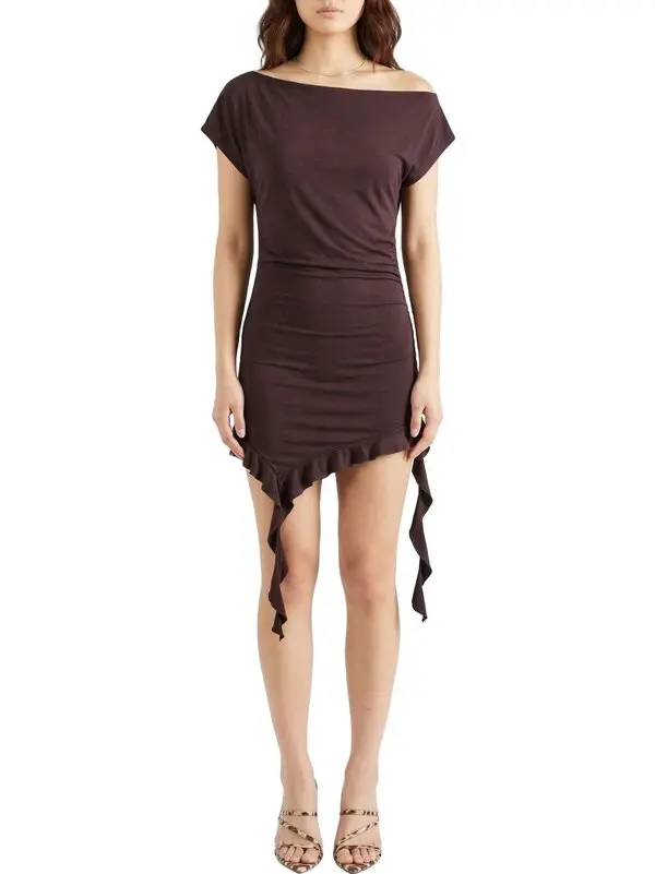 Pinko Alisha Asymmetric Stretch Jersey Mini Dress - Brown