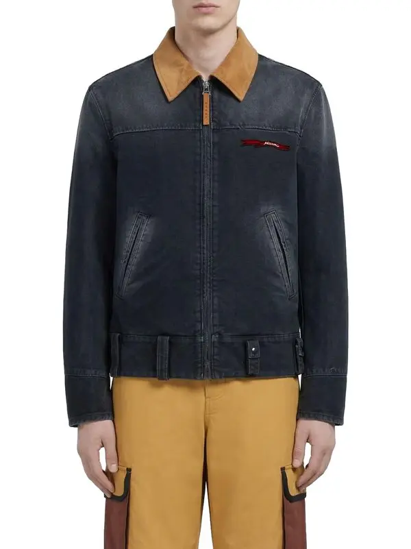 Marni Cotton Denim Jacket With Suede Collar - Black