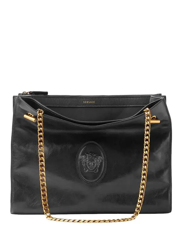 Versace Smooth Calfskin Leather Cabine Shoulder Bag - Black