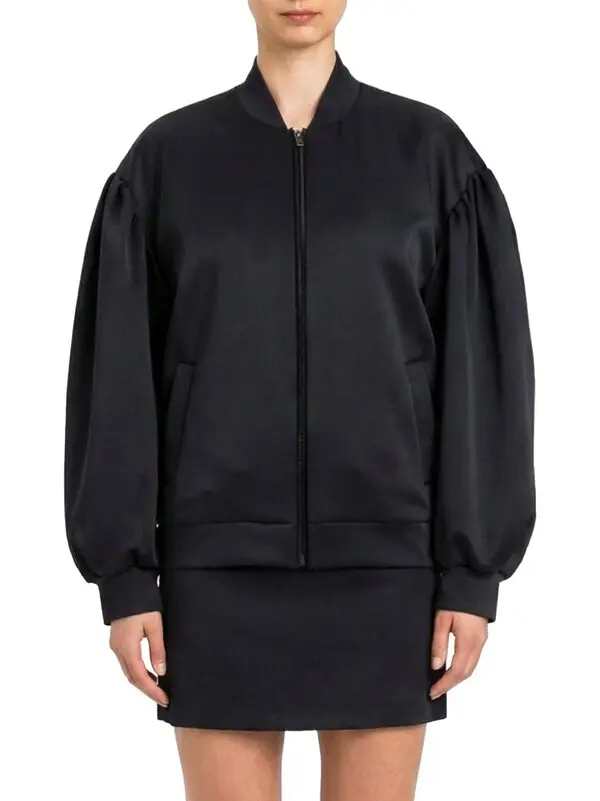 TWINSET Duchess Satin Oversized Bomber Jacket - Black