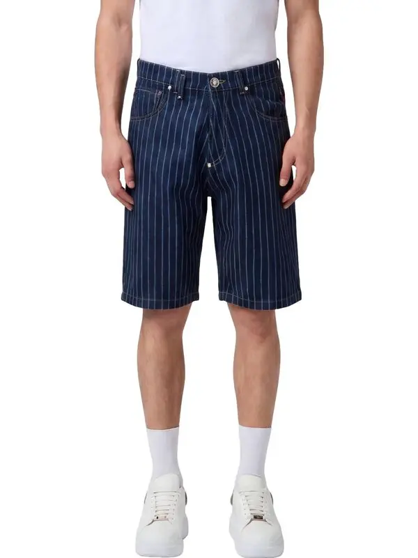 Philipp Plein Cotton Denim Striped Shorts - Blue