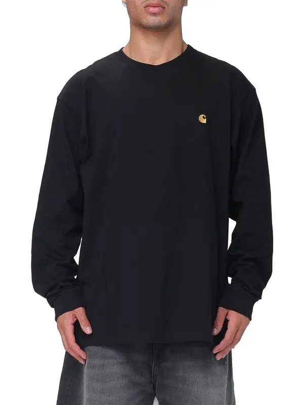 Carhartt Work In Progress Long-sleeved Embroidered Logo Cotton T-shirt - Black