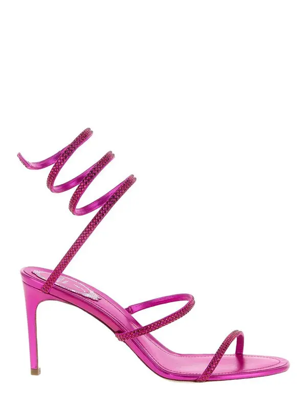Rene Caovilla Cleo Satin Sandals With Rhinestone Embellishments - Fuchsia