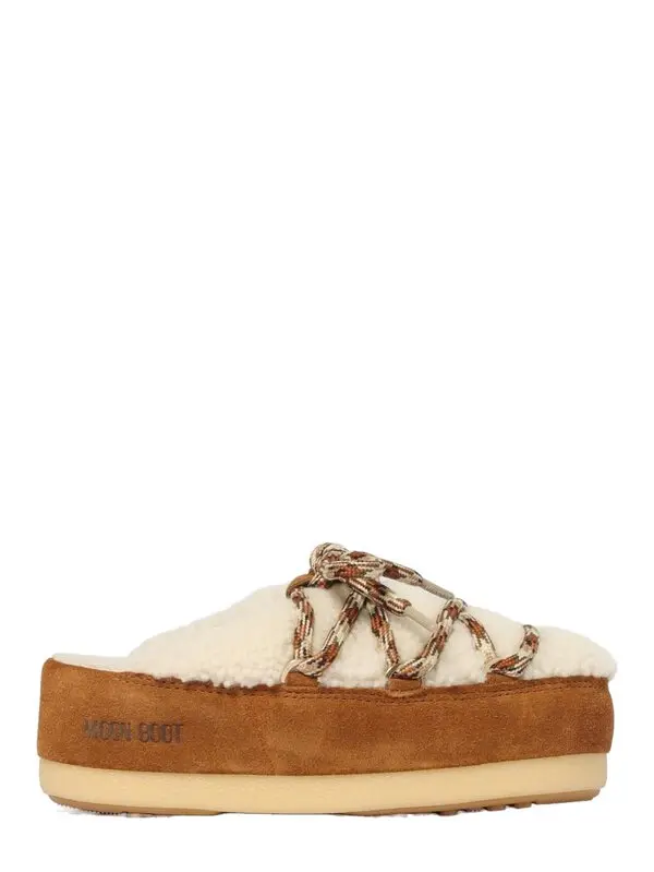 Moon Boot Suede And Shearling Slippers - Brown