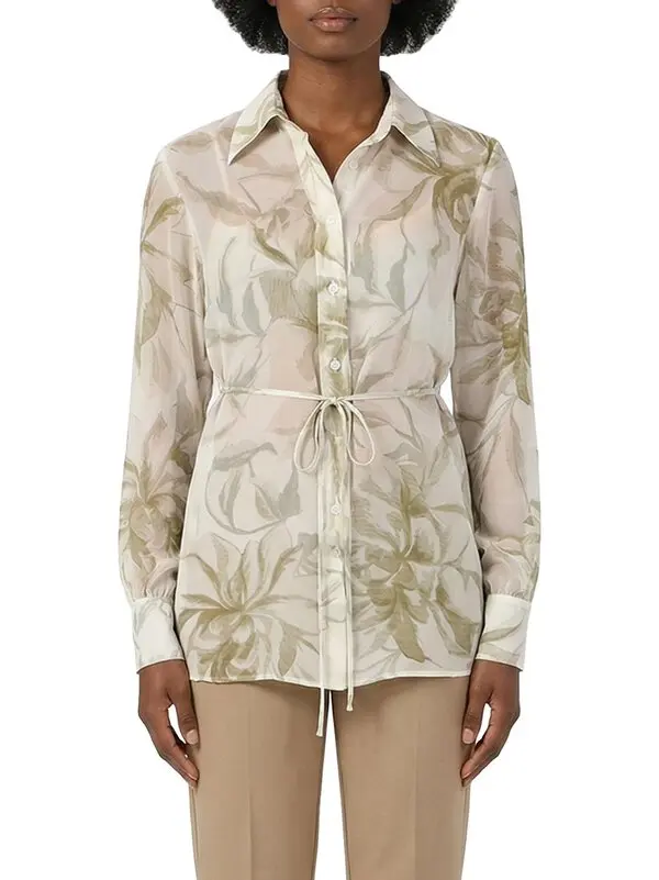 SEMICOUTURE Floral Print Viscose Shirt With Belted Waist - Fa01