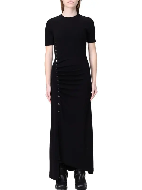 Rabanne Jersey Midi Dress With Button Detail - Black