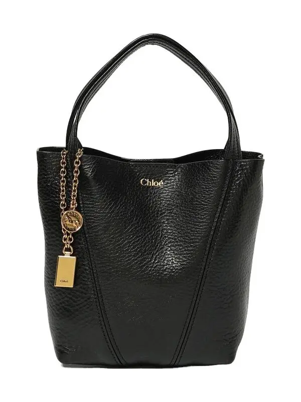 Chloé Spin Mini Grained Calfskin Handbag With Ring Detail - Black