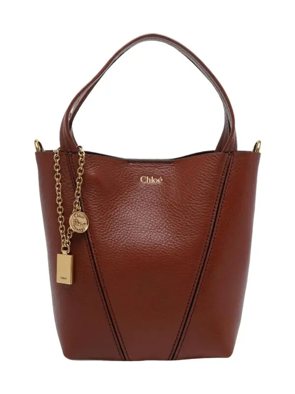 Chloé Spin Mini Grained Calfskin Handbag With Ring Detail - Camel