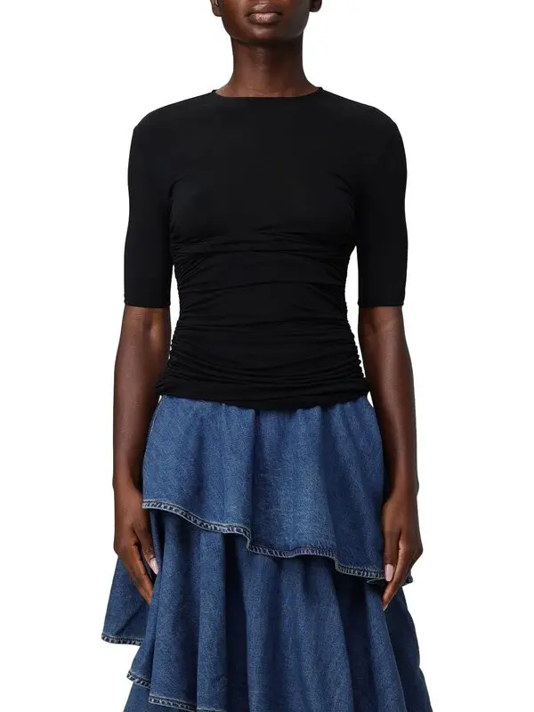 Alaïa Slim Fit Ruched Crewneck T-shirt - Black