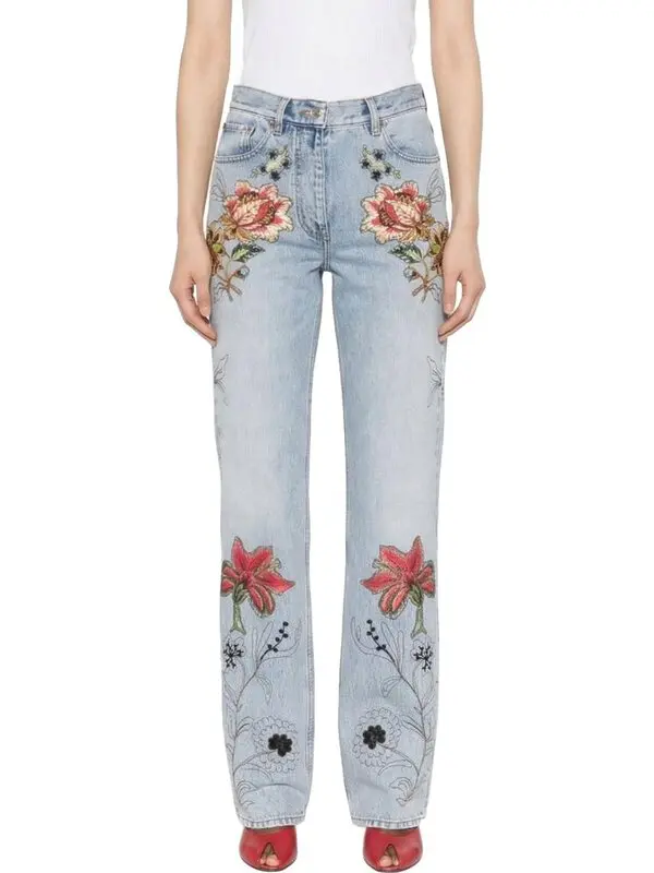 Valentino Garavani Embroidered Cotton Straight Jeans - Denim