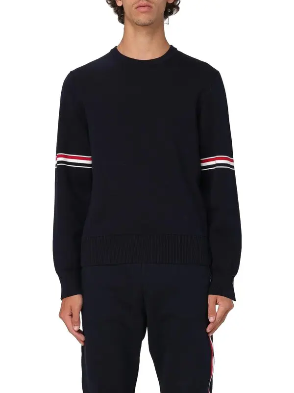 Thom Browne Crew Neck Jumper With Striped Sleeves - Blue