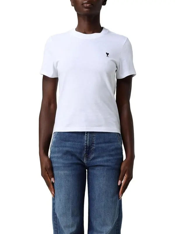 AMI Paris Slim Fit Cotton T-shirt With Contrast De Coeur Logo - White