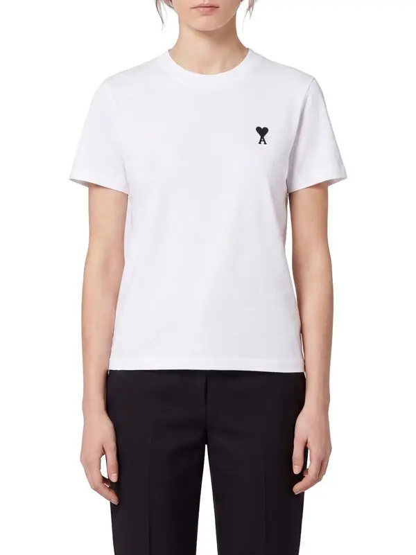 AMI Paris Slim Fit Cotton T-shirt With Contrast De Coeur Logo - White