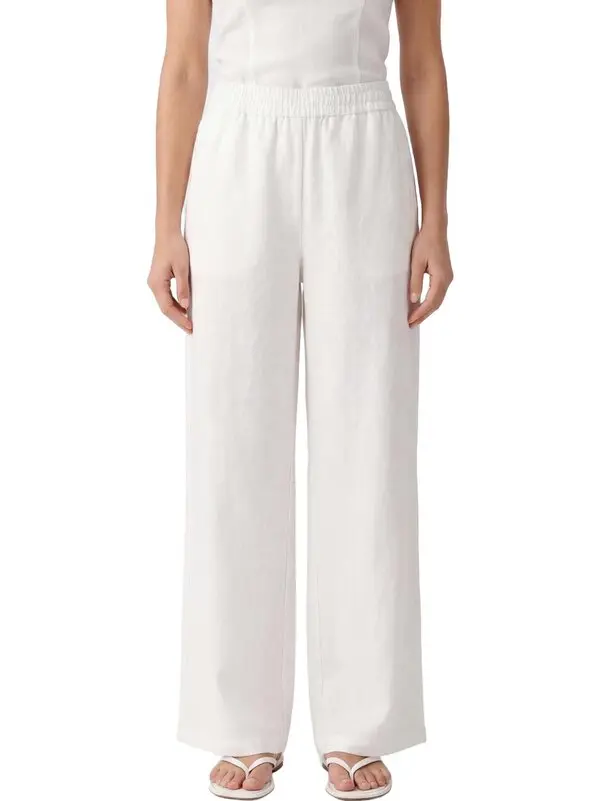 AMI Paris Linen Blend Palazzo Trousers - White