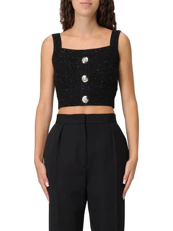 Balmain Cropped Embellished Top - Black