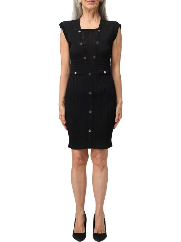Liu Jo Sleeveless Collared Knit Dress With Button Details - Black