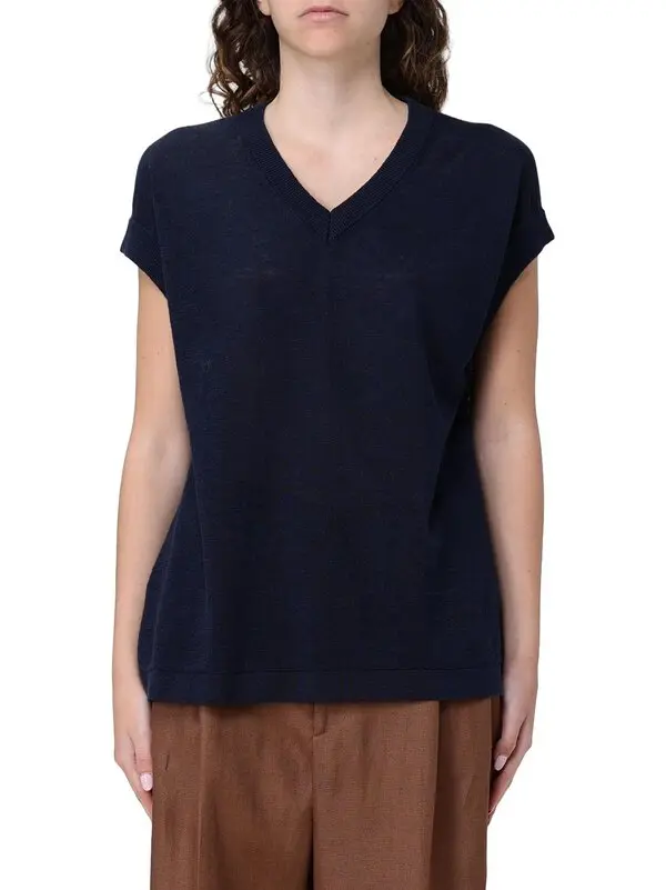 Max Mara Linen V-neck Top - Blue