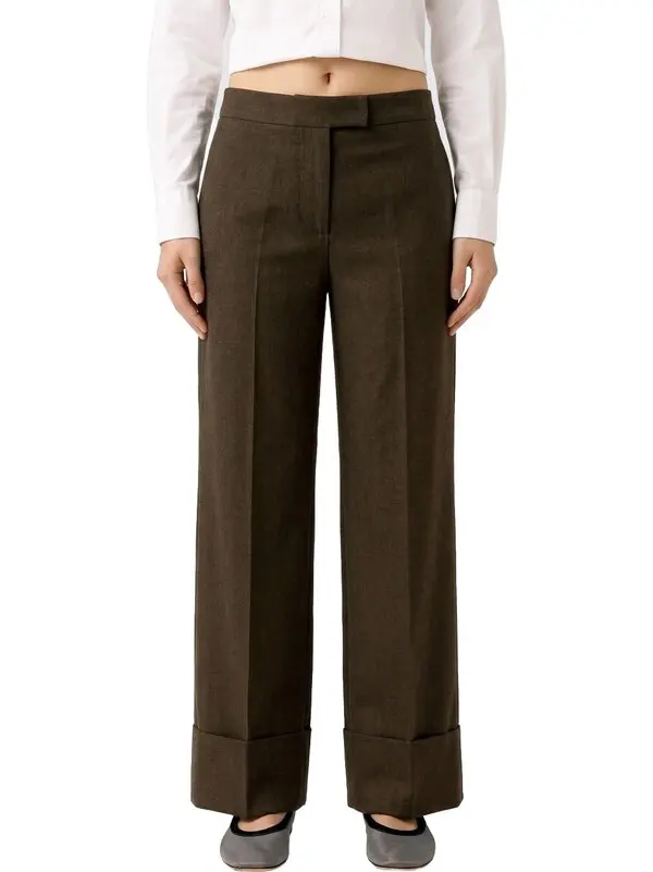 PT TORINO Tailored Trousers In Cotton And Linen Blend - Cocoa