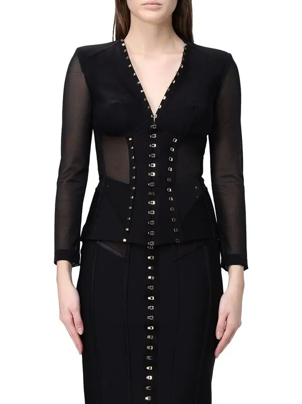 Elisabetta Franchi Polyamide Jacket With Stud Embellishments - Black