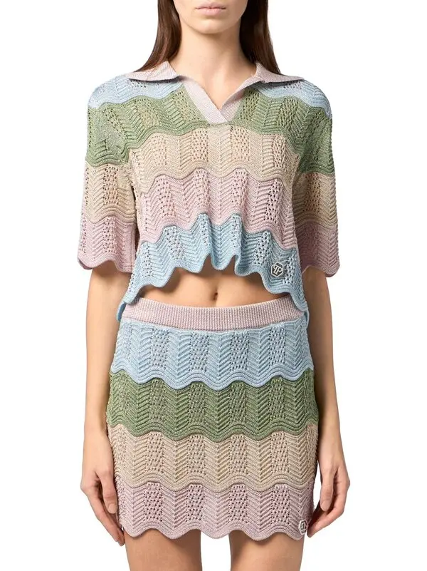Philipp Plein Crochet Knit Polo Shirt - Multicolor