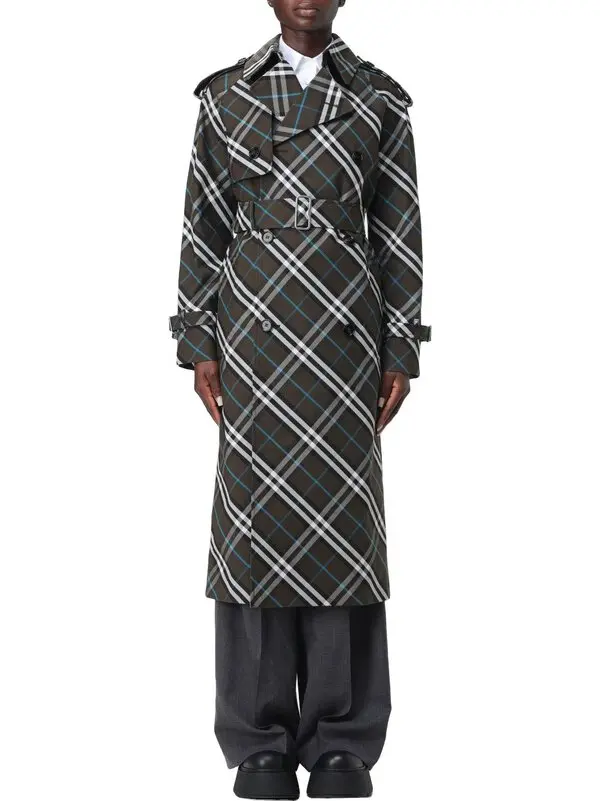 Burberry Checked Double Breasted Trench Coat - Green
