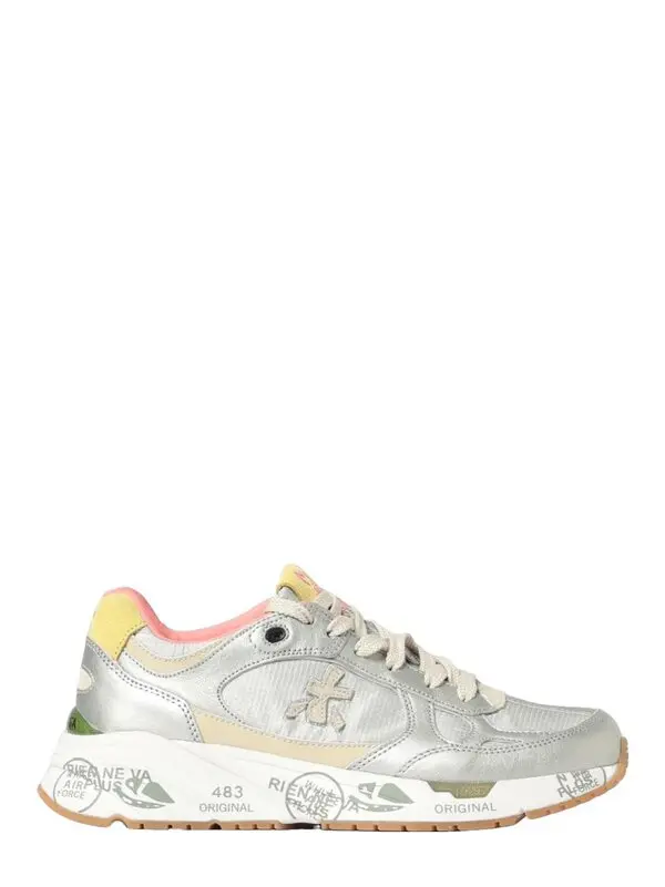 Premiata Mased Laminated Leather And Nylon Lace-up Sneakers - Silver