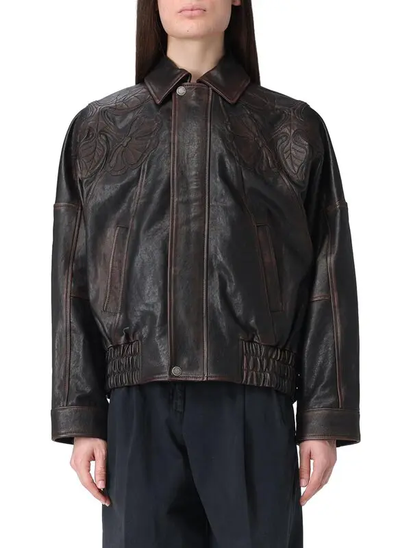 GOLDEN GOOSE Embellished Leather Bomber Jacket - Blue