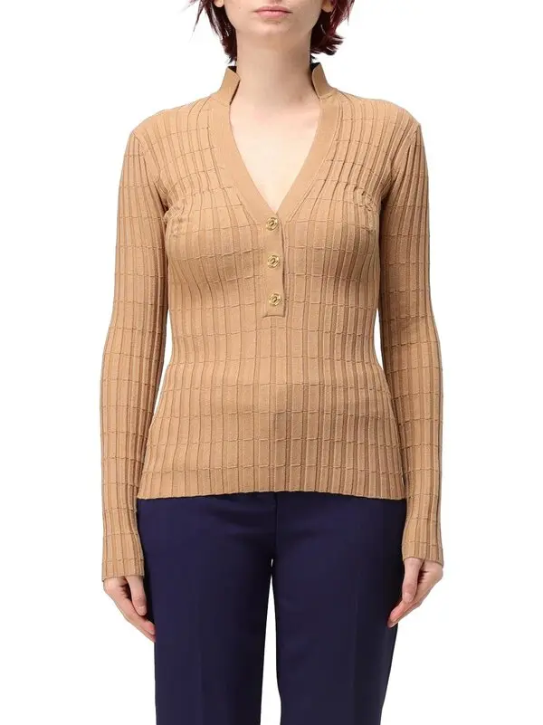 Elisabetta Franchi Ribbed Knit Jumper With Button Detail - Camel