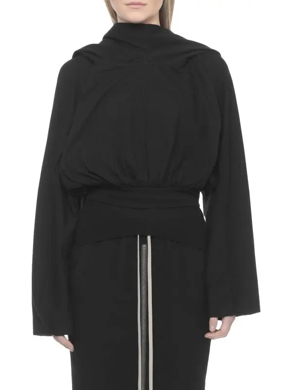 Rick Owens Cropped Cotton Hooded Sweatshirt - Black