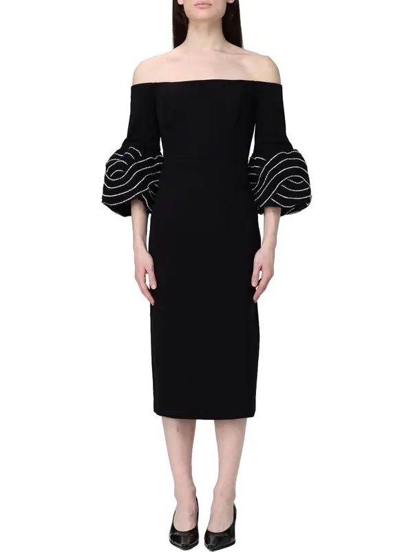Rebecca Vallance Crêpe Midi Dress With Embellished Sleeves - Black